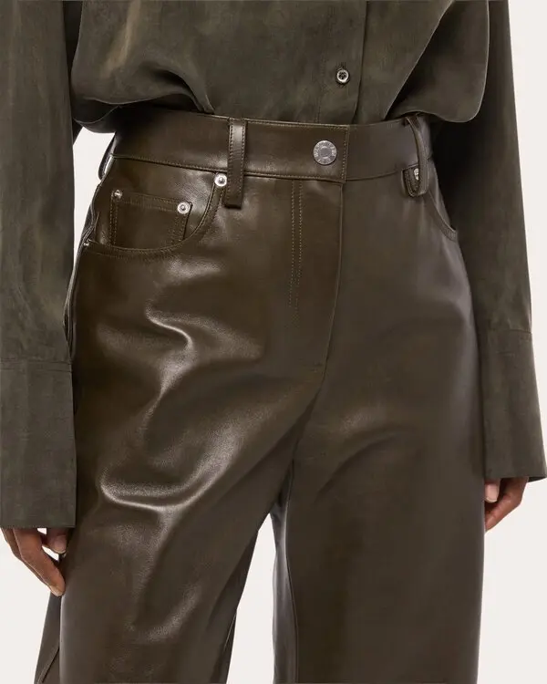 Helmut Lang Bonded Leather Relaxed Bootcut Jeans