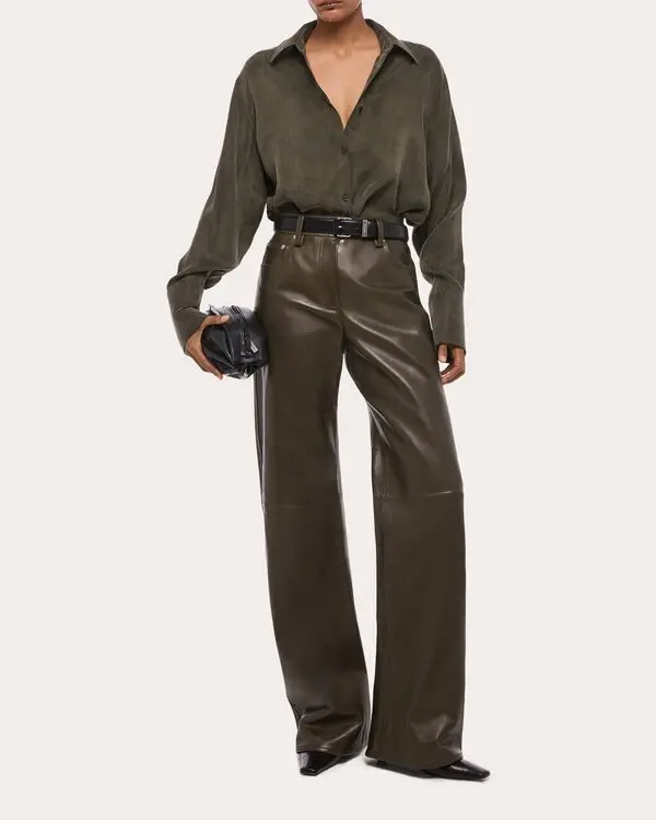 Helmut Lang Bonded Leather Relaxed Bootcut Jeans