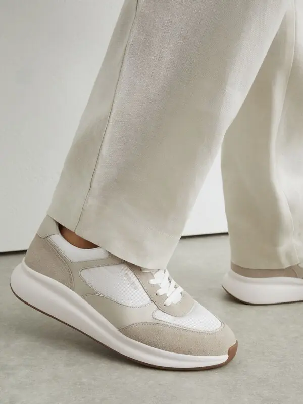 REISS Hudson Suede-trim Runner Trainers - Off White