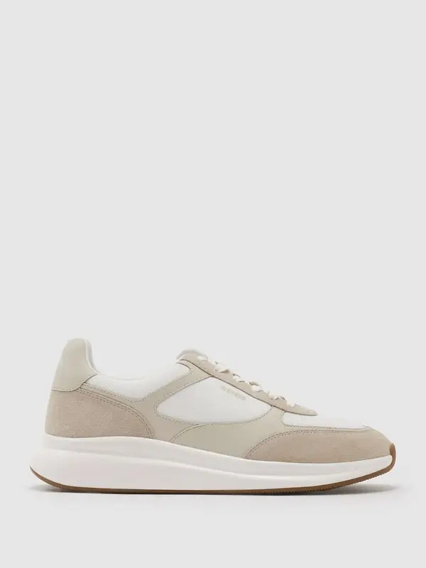 REISS Hudson Suede-trim Runner Trainers - Off White