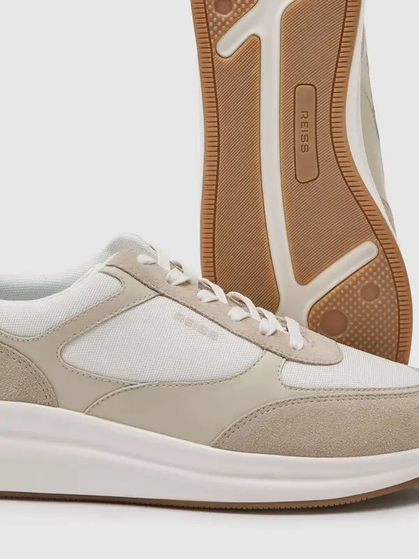 REISS Hudson Suede-trim Runner Trainers - Off White