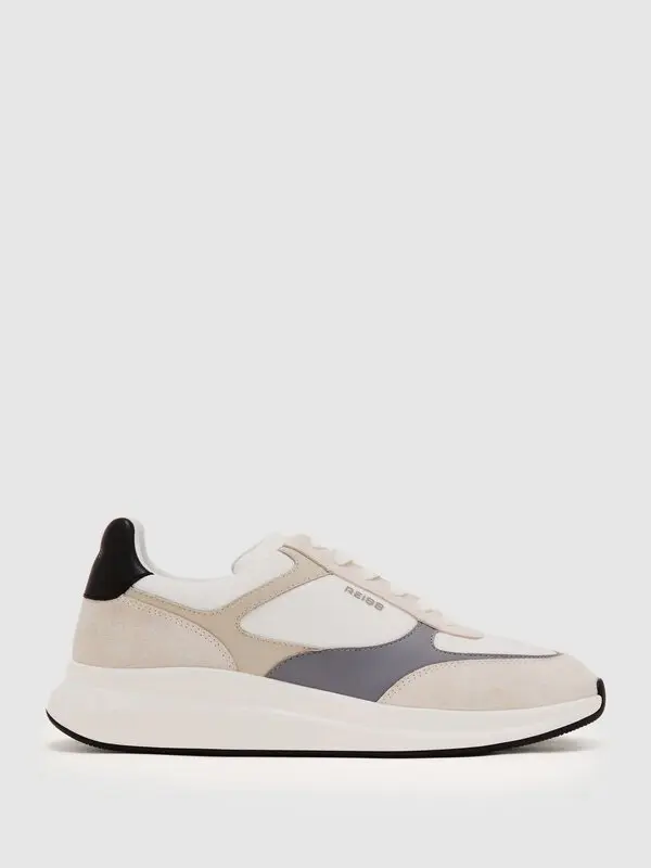 REISS Hudson Suede-trim Runner Trainers - White/light Grey