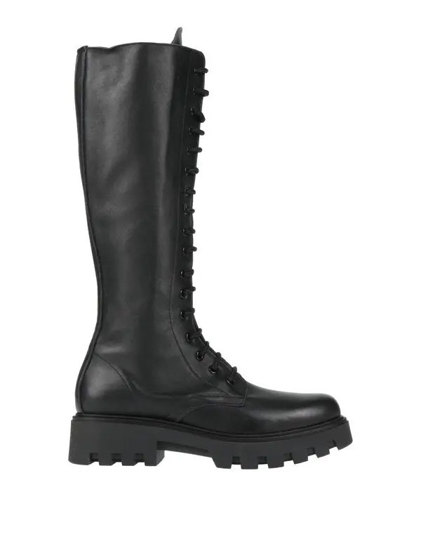 DIVINE FOLLIE Leather Chunky Lace-up Boots - Black