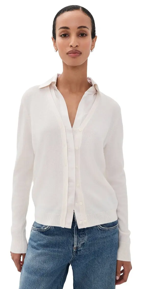 Vince Mixed Media Cashmere Cardigan - Off White