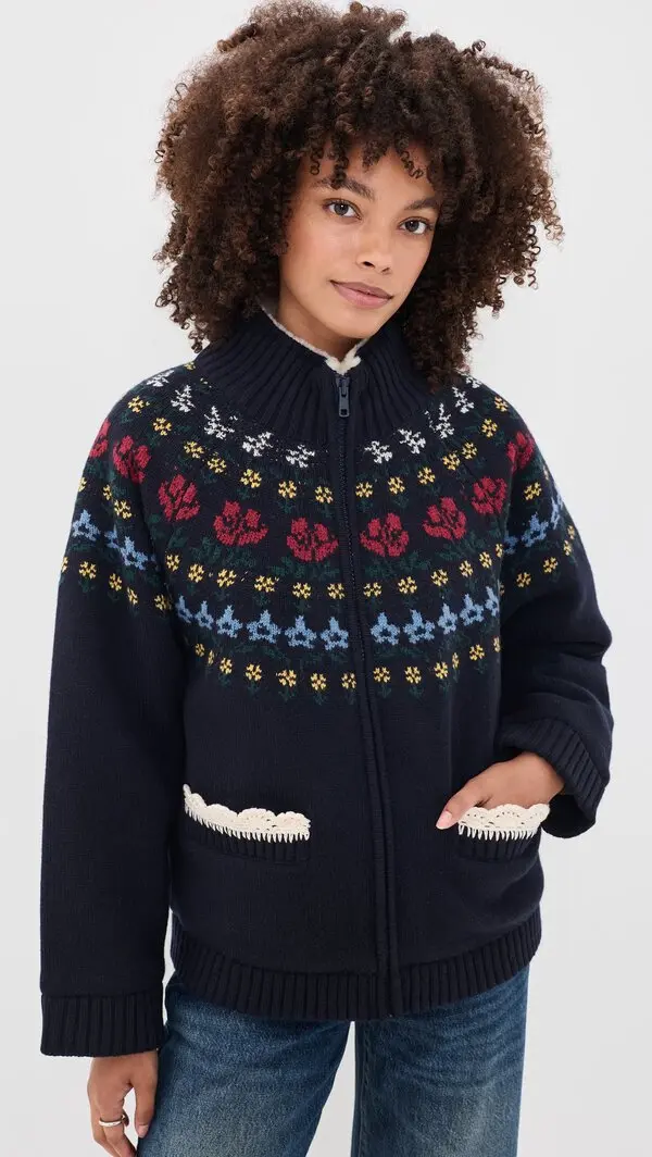 Sea Preston Knit Sherpa Lined Jacket - Navy