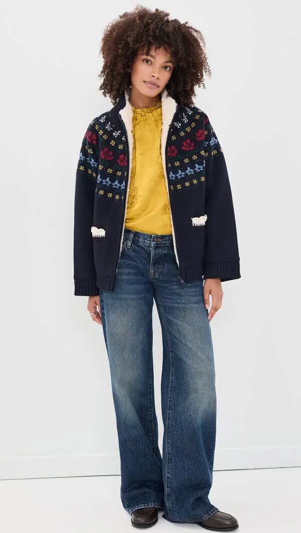 Sea Preston Knit Sherpa Lined Jacket - Navy