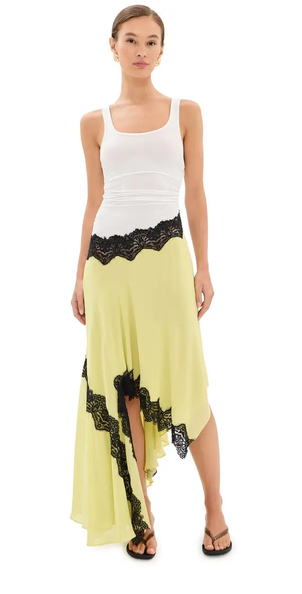 Christopher Esber Cutaway Lace Gathered Tank Silk Dress