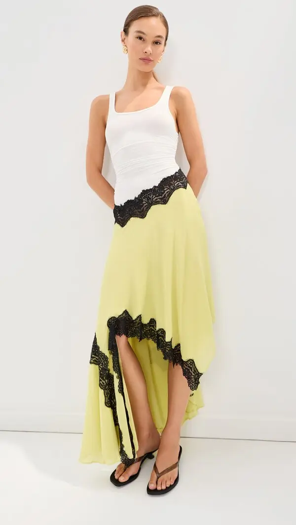 Christopher Esber Cutaway Lace Gathered Tank Silk Dress
