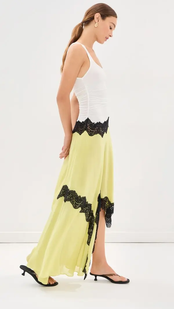 Christopher Esber Cutaway Lace Gathered Tank Silk Dress