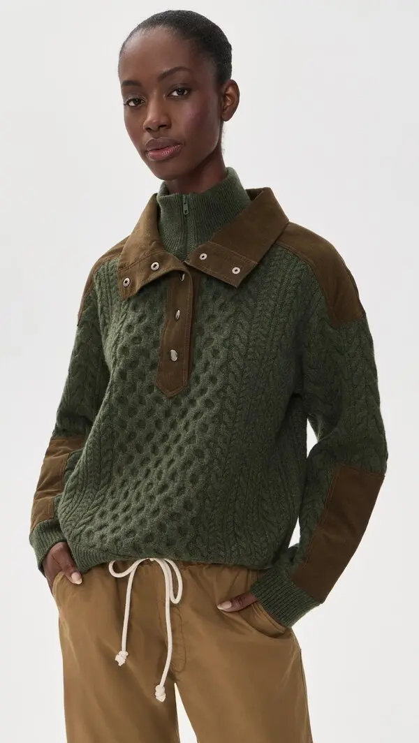 Sea Allen Cable Half Zip Double Layer Sweater