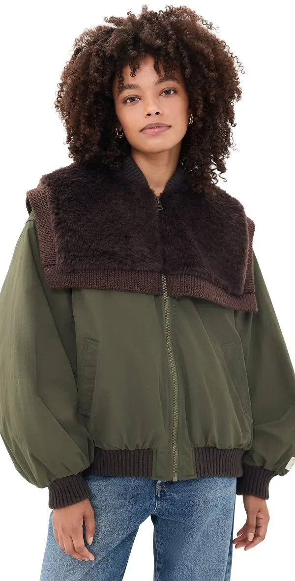 Sea Marta Faux Fur Combo Bomber Jacket