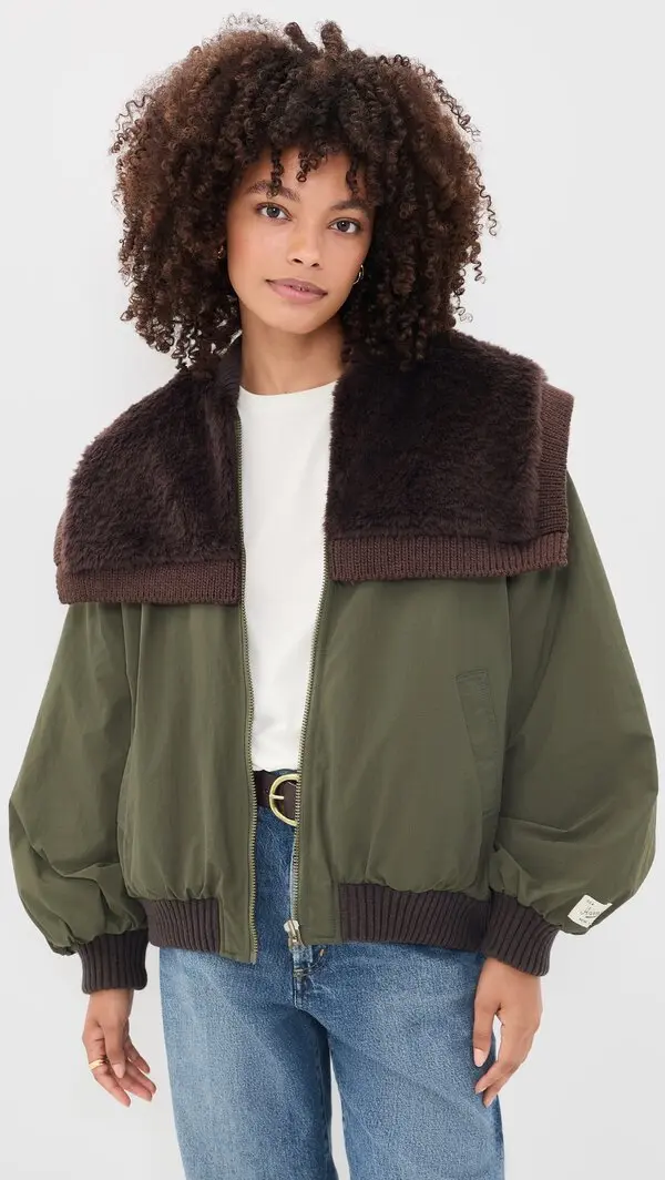 Sea Marta Faux Fur Combo Bomber Jacket