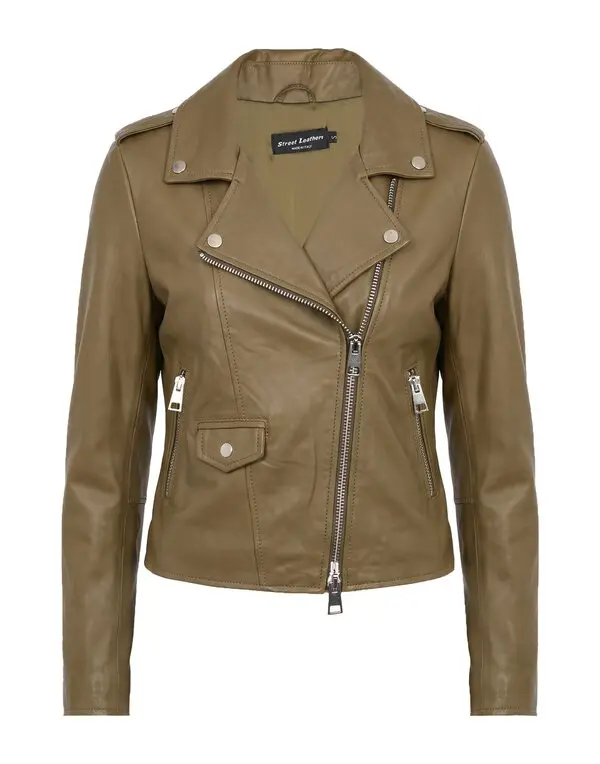 STREET LEATHERS Leather Biker Jacket - Green