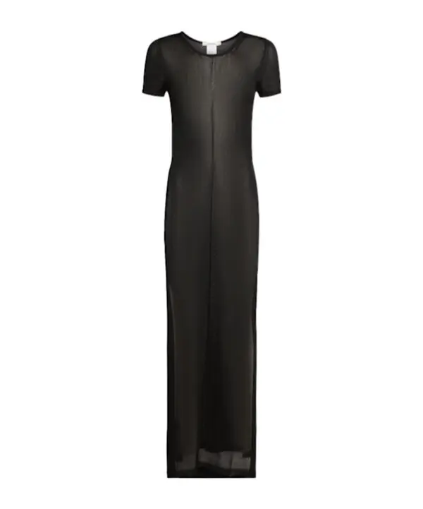 LEMAIRE Shiny Viscose Column Dress W/ Slits - Black