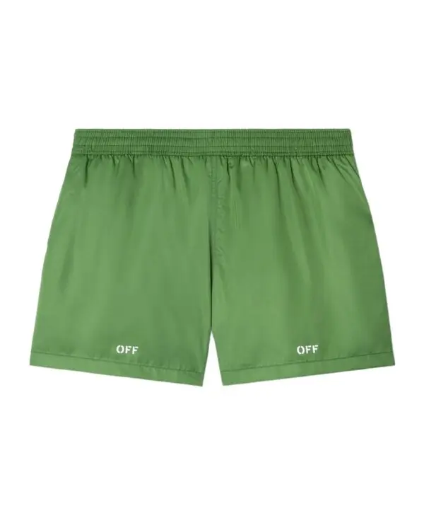 Off-White Logo Printed High Waist Swim Shorts - Green