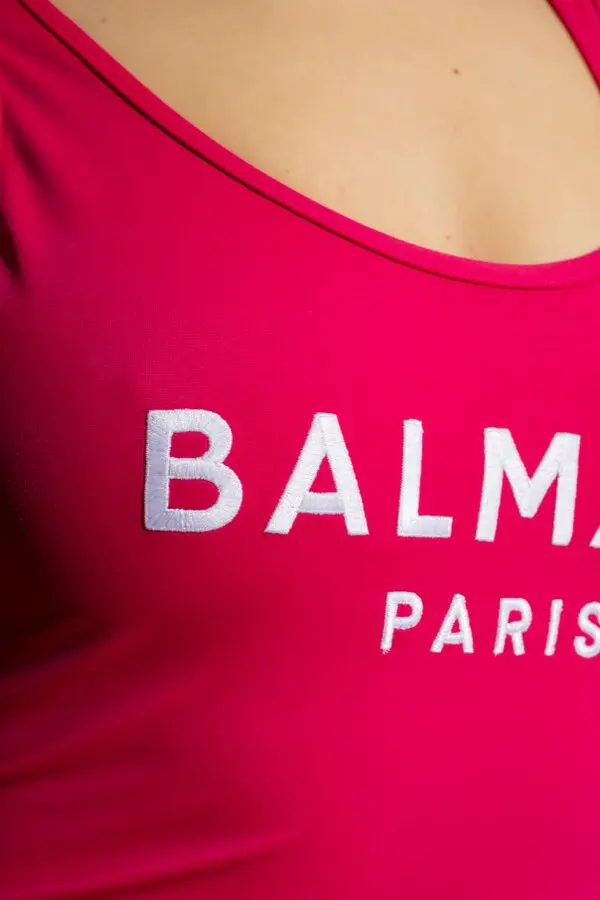 Balmain Embroidered-logo Scoop-back Swimsuit