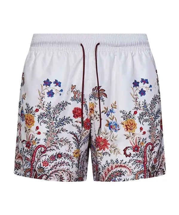 Etro Floral Printed Drawstring Swim Shorts - White