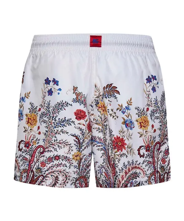 Etro Floral Printed Drawstring Swim Shorts - White
