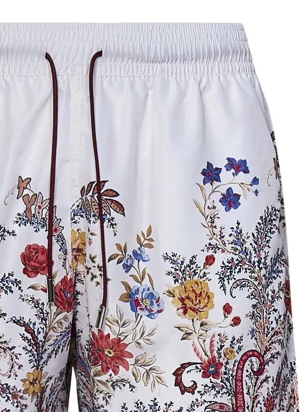 Etro Floral Printed Drawstring Swim Shorts - White