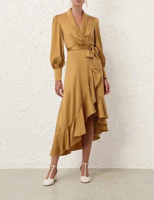 Zimmermann Wrap Satin Midi Dress