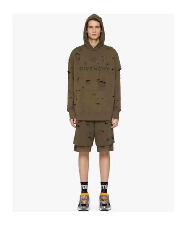 Givenchy Hooded Felpa Sweatshirt With Destroyed Effect