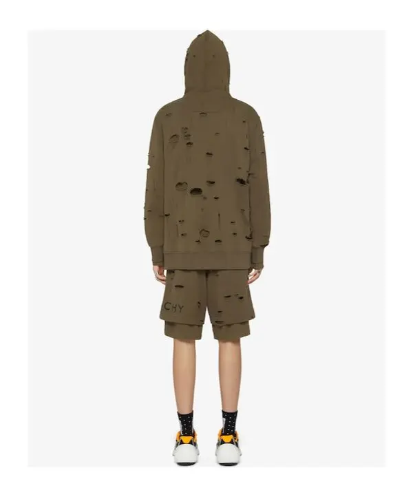 Givenchy Hooded Felpa Sweatshirt With Destroyed Effect