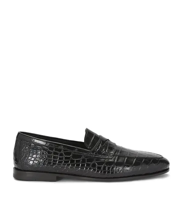 Santoni Crocodile Carlos Penny Loafers