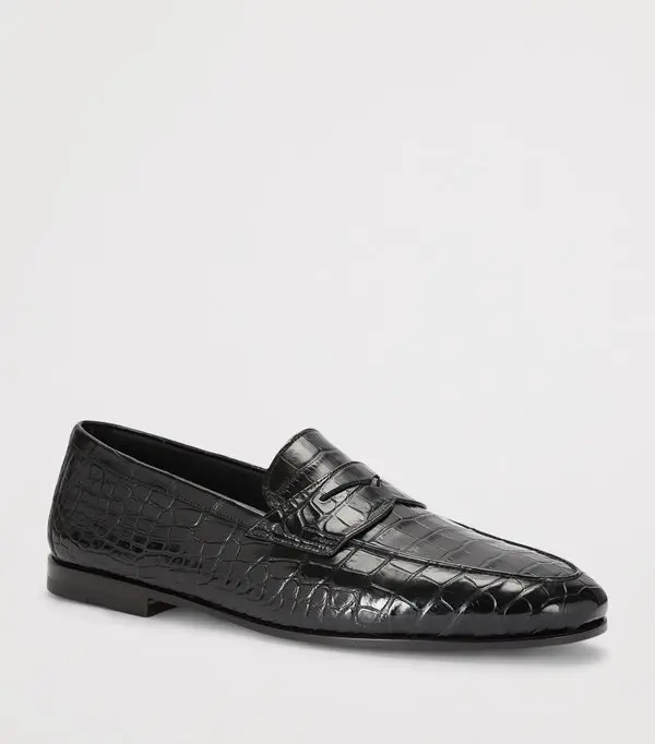 Santoni Crocodile Carlos Penny Loafers