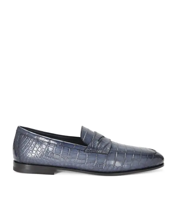 Santoni Crocodile Carlos Penny Loafers