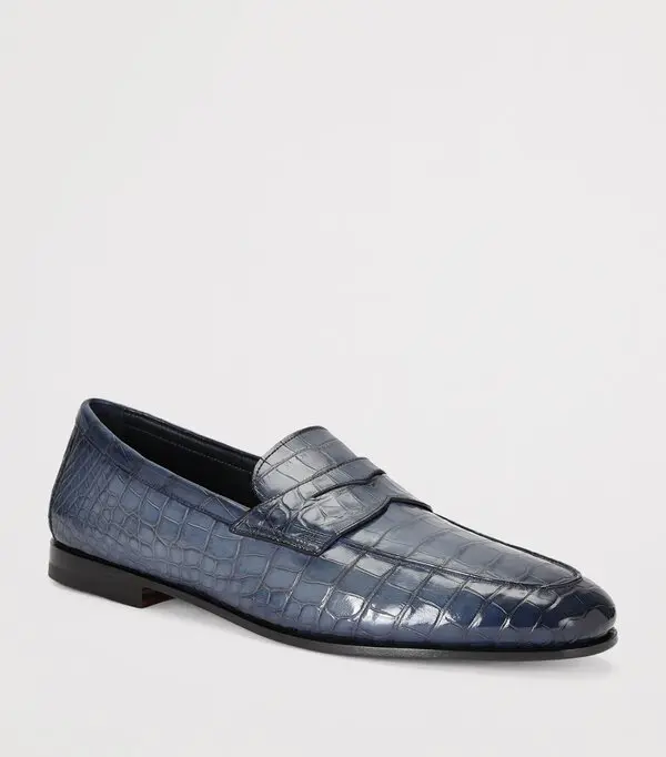 Santoni Crocodile Carlos Penny Loafers