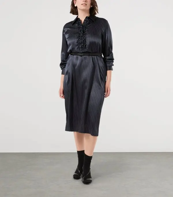 Marina Rinaldi Silk Pinstripe Midi Dress