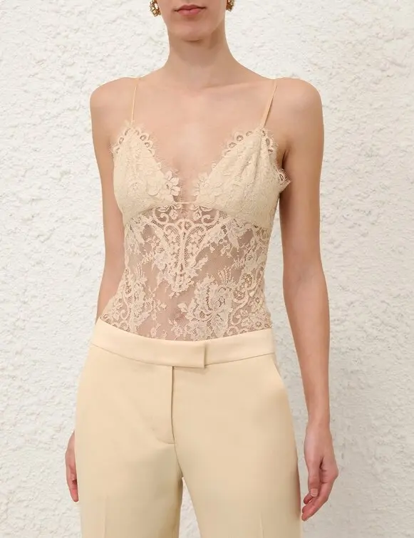 Zimmermann Illustration Semi-sheer Lace Bodysuit - Cream