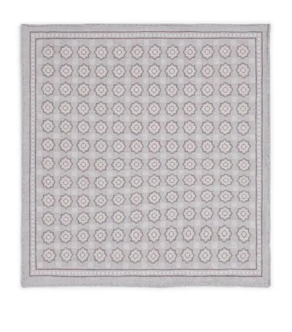 Eleventy Cotton-wool Geometric Pocket Square - Grey