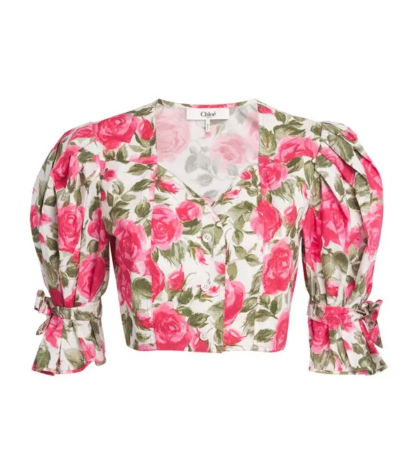 Chloé Cotton Cropped Floral Top