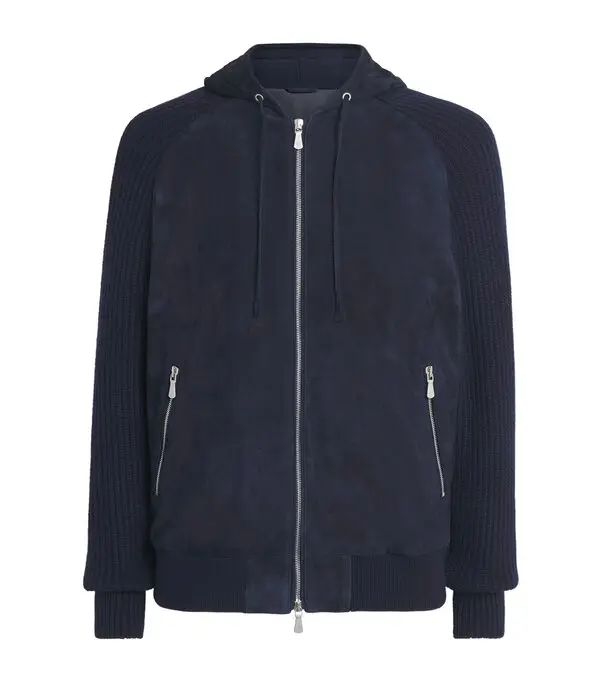 Eleventy Suede-trim Padded Jacket