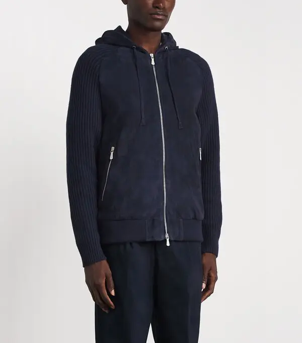 Eleventy Suede-trim Padded Jacket