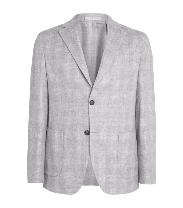 Eleventy Silk-cashmere Check Unstructured Blazer