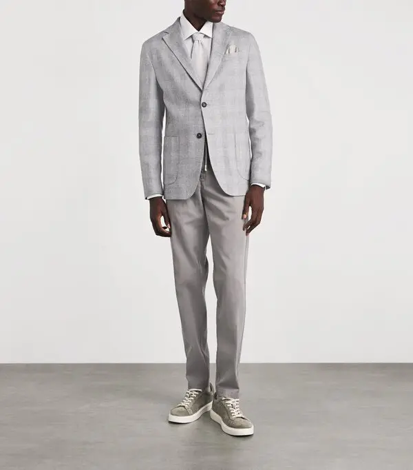 Eleventy Silk-cashmere Check Unstructured Blazer