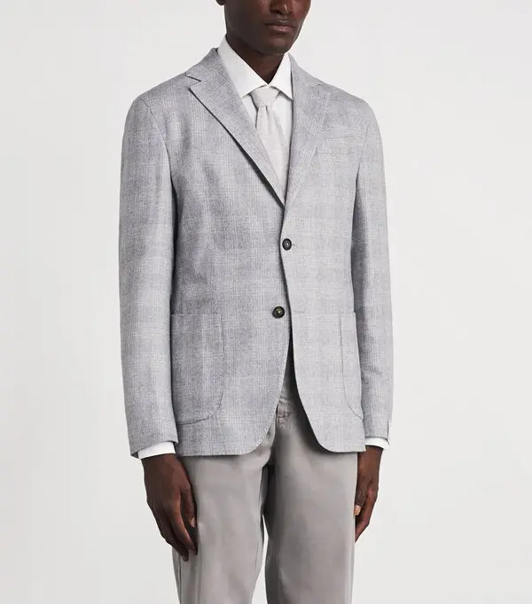 Eleventy Silk-cashmere Check Unstructured Blazer