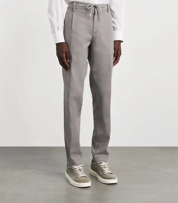 Eleventy Twill Drawstring Pleated Straight Trousers - Green