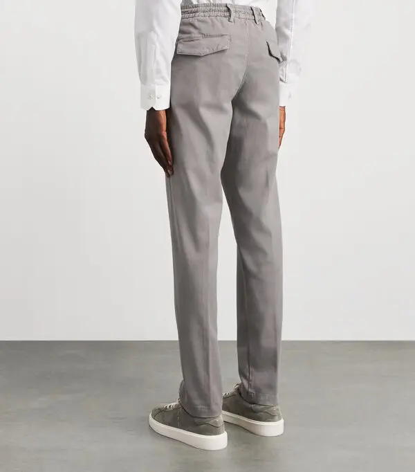 Eleventy Twill Drawstring Pleated Straight Trousers - Green