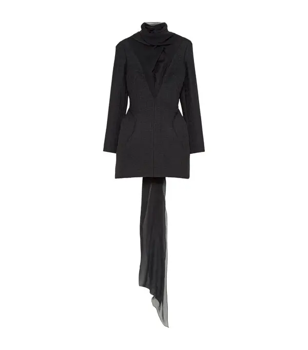 Alexander McQueen Tweed Tie-neck Mini Dress - Black
