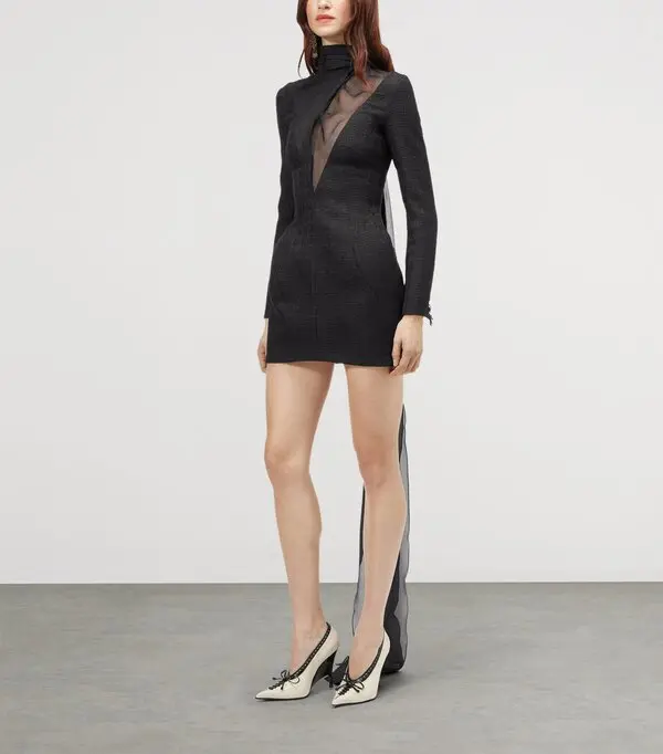 Alexander McQueen Tweed Tie-neck Mini Dress