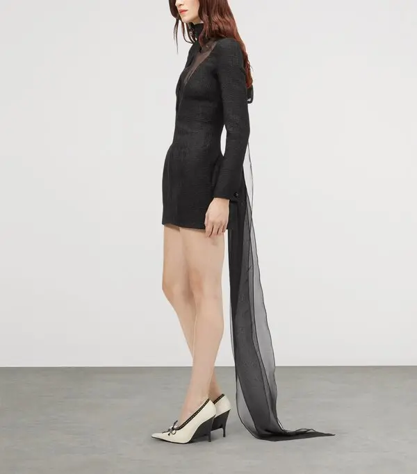 Alexander McQueen Tweed Tie-neck Mini Dress