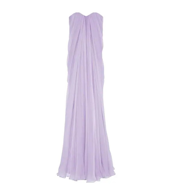 Alexander McQueen Silk Pleated Strapless Gown