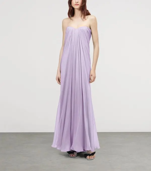 Alexander McQueen Silk Pleated Strapless Gown