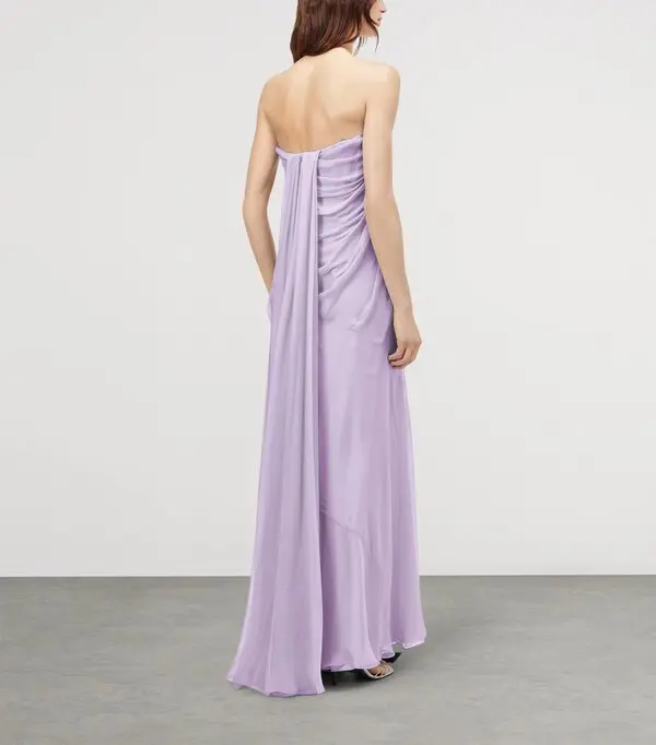 Alexander McQueen Silk Pleated Strapless Gown
