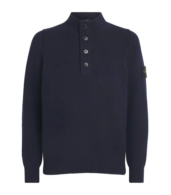 Stone Island Wool-blend Button-up Sweater - Navy