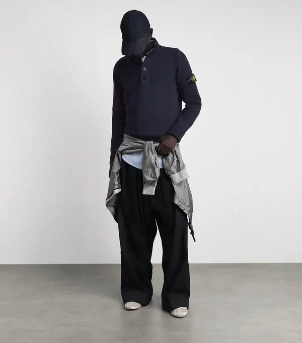 Stone Island Wool-blend Button-up Sweater - Navy