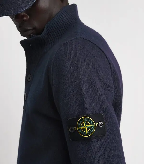 Stone Island Wool-blend Button-up Sweater - Navy